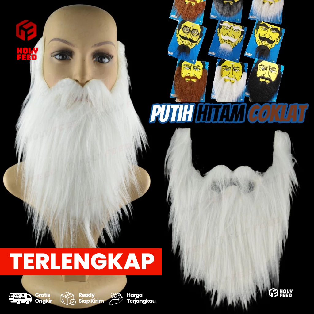 Jual Berewok Jenggot Kumis Palsu Panjang Putih Brewok Pesta Tua Putih ...