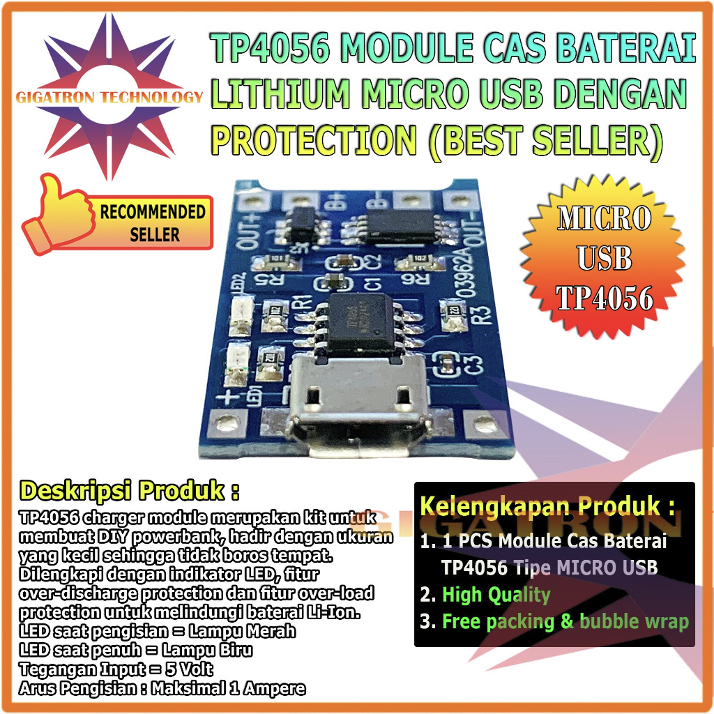 Jual TP4056 Modul Charger Micro USB & Type C Full Protection TP4056 ...
