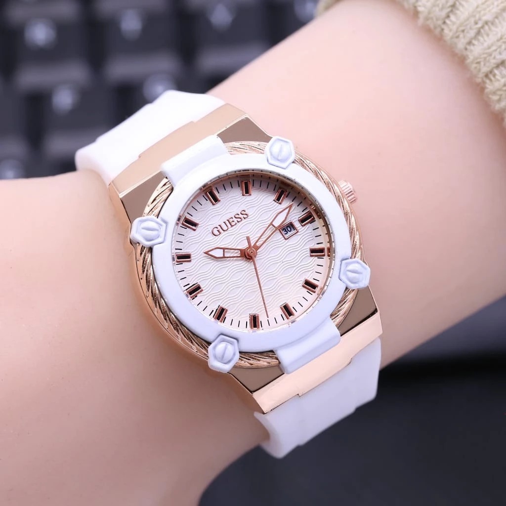 Jual JAM TANGAN WANITA GUESS-BW TALI RUBBER BODY BALOK TANGGAL AKTIF ...