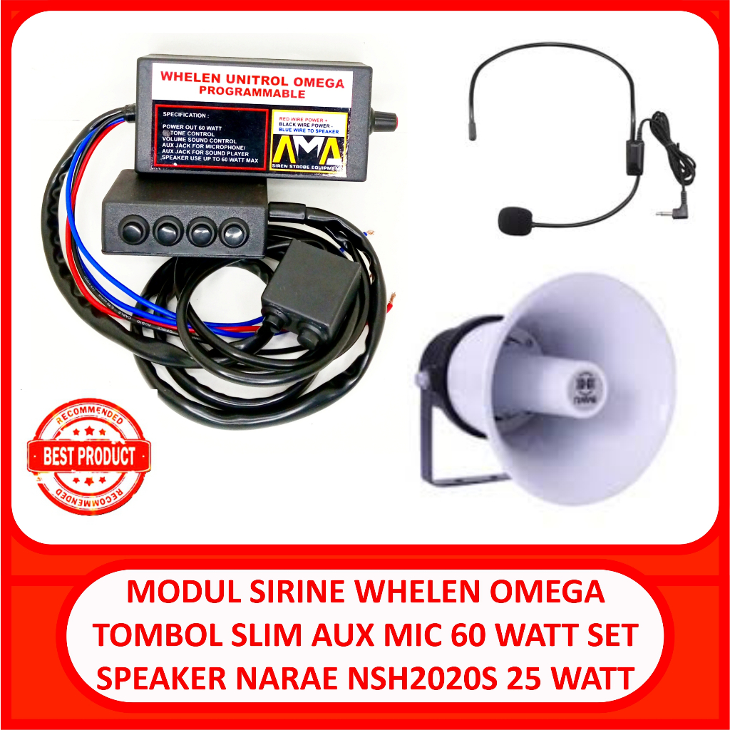 Jual modul klakson whelen omega kring hilo tombol slim 60 watt aux mic ...