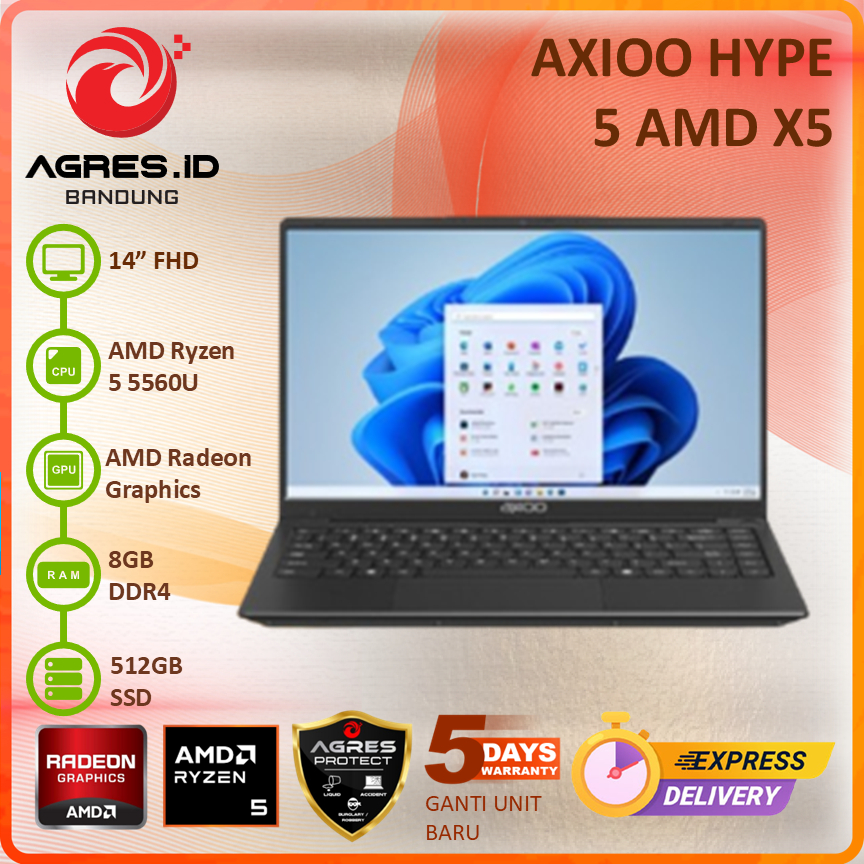 Jual AXIOO HYPE 5 AMD X5 RYZEN 5 5560U W11 8GB 256GB 14" FHD IPS ...