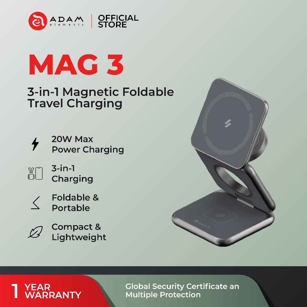 Jual ADAM elements Mag 3 Magnetic 3-in-1 Fast Wireless Charger Foldable ...