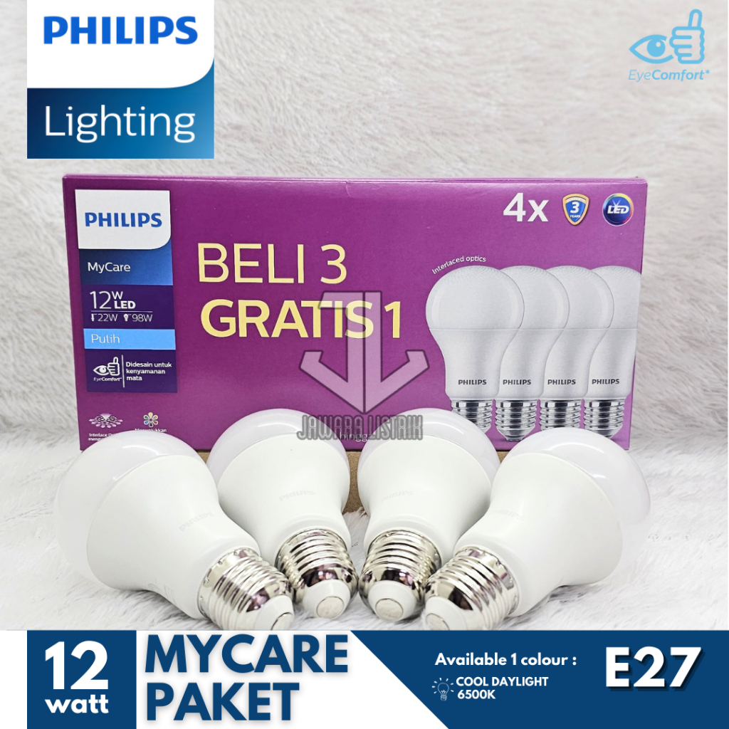 Jual PHILIPS LAMPU LED PAKET 3 GRATIS 1 12W 12 W WATT PUTIH COOL DAYLIGHT | Shopee Indonesia