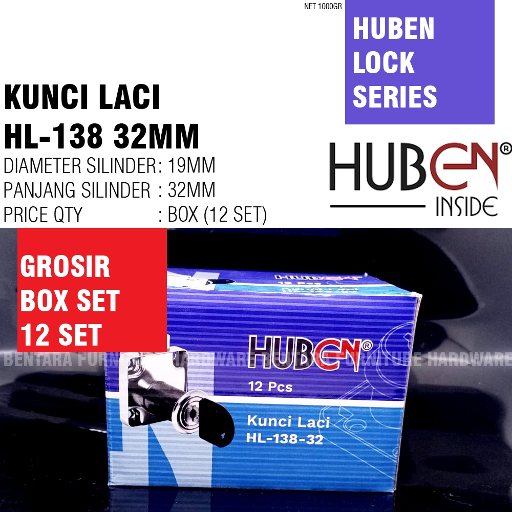 Jual (BOX SET 12 PCS) HUBEN LOCK HL-138 / 32MM - Kunci Laci Padat ...