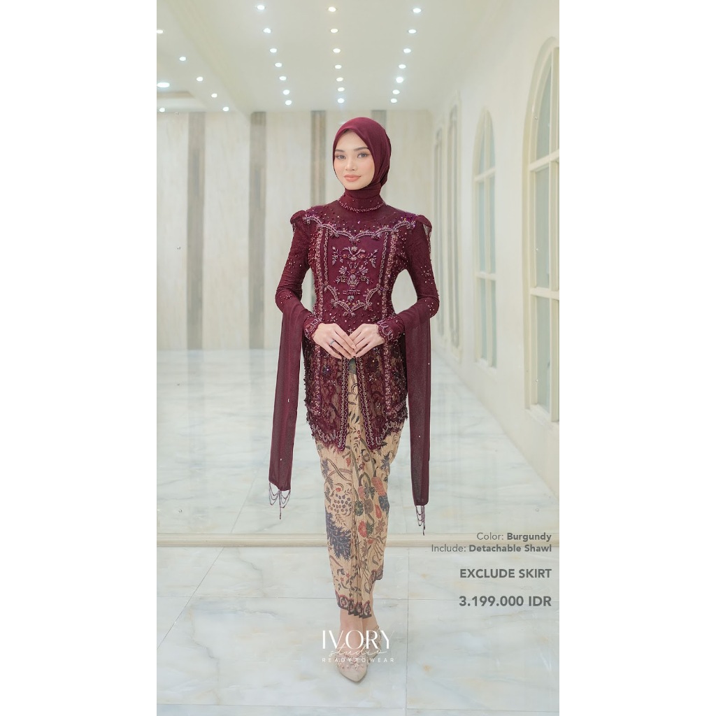 Jual Ivory Studio - Eterna Bloomy Floral Kebaya in Burgundy HIJAB ...
