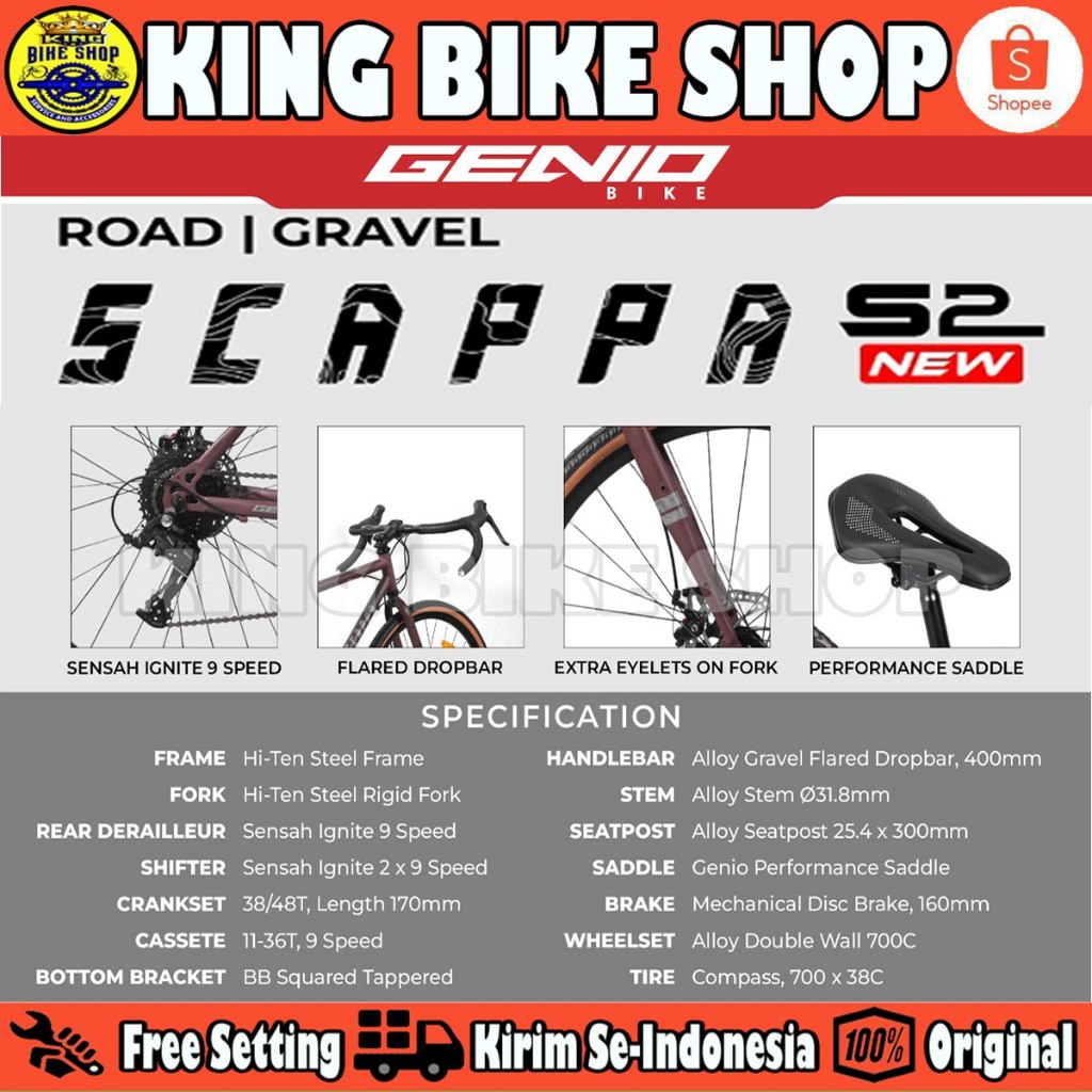 Jual Sepeda Roadbike Gravel GENIO SCAPPA S2 700C 18 Speed Road Bike ...