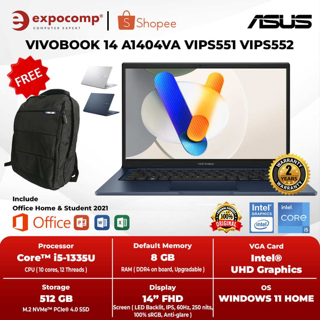 Jual ASUS VIVOBOOK 14 A1404VA VIPS551 VIPS552 CORE i5-1335U 8GB 512GB ...