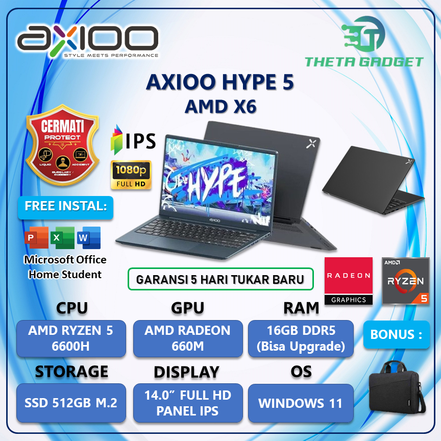 Jual Axioo Ryzen 5 - 6600H 16GB 512GB 14.0" Full HD IPS Win11Pro+OHS ...