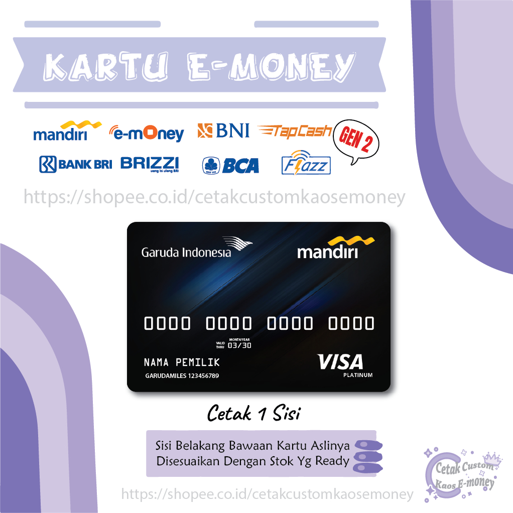 Jual KARTU E MONEY E TOLL MANDIRI GARUDA INDONESIA VISA BLUE CREDIT ...