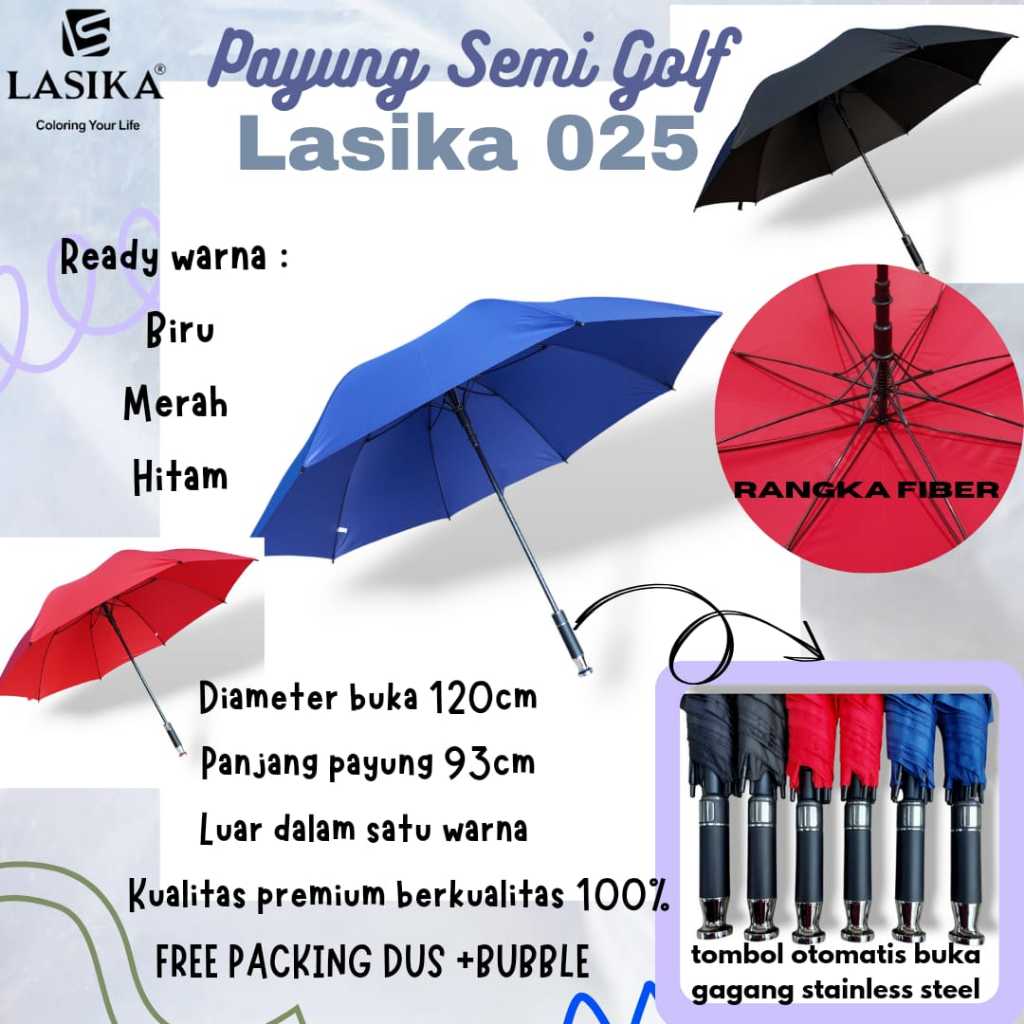 Jual PAYUNG SEMI GOLF 025 LASIKA GAGANG KOKOH LAUR DALAM SATU WARNA ...