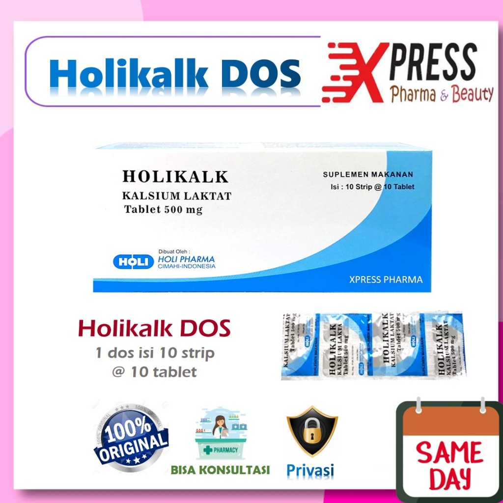 Jual ⚡XPRESS⚡ DOS HOLIKALK Tablet Kalsium Laktat isi 10 strip @ 10 ...