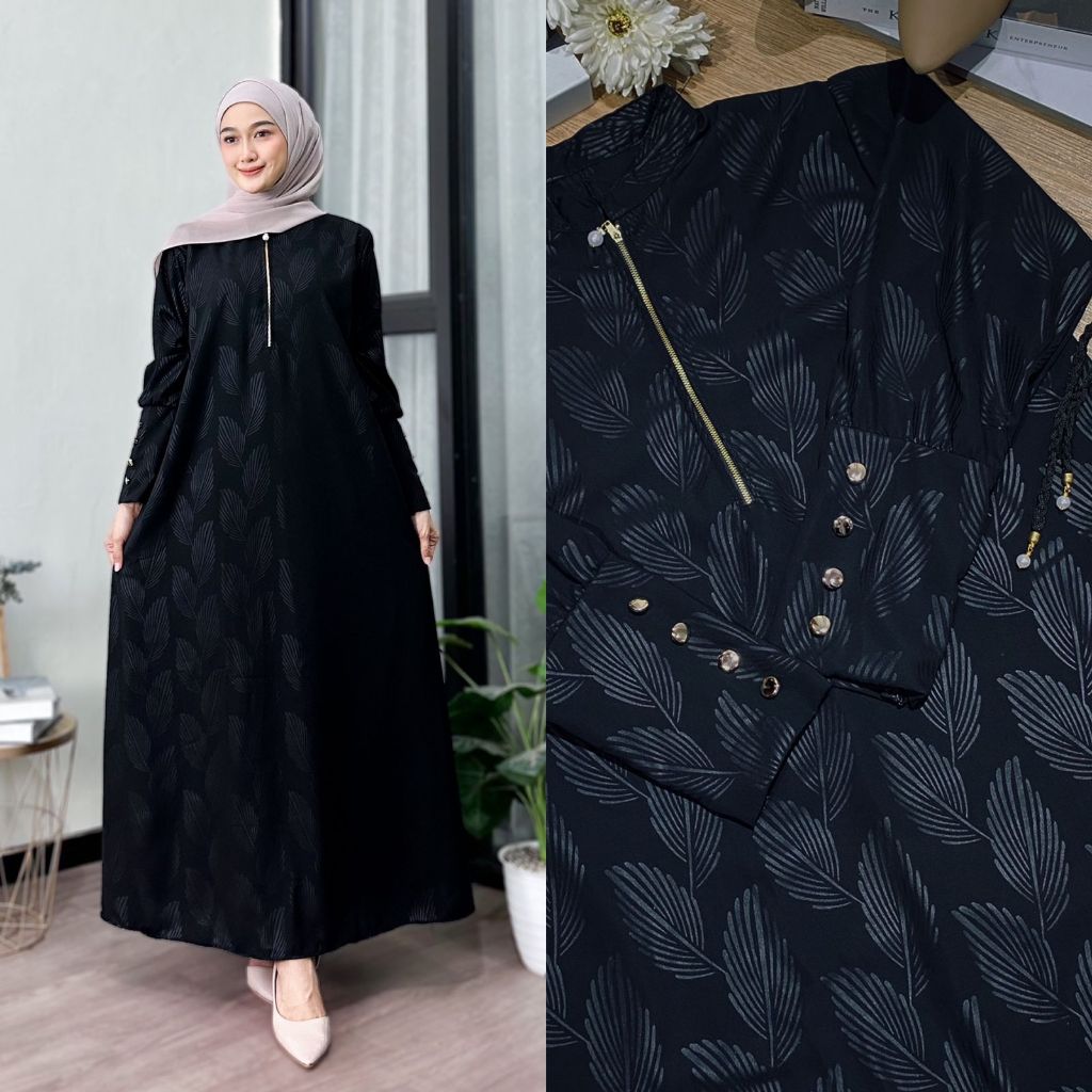 Jual Gamis Abaya Hitam Basic Motif Embos Mewah Elegan Terbaru Baju ...