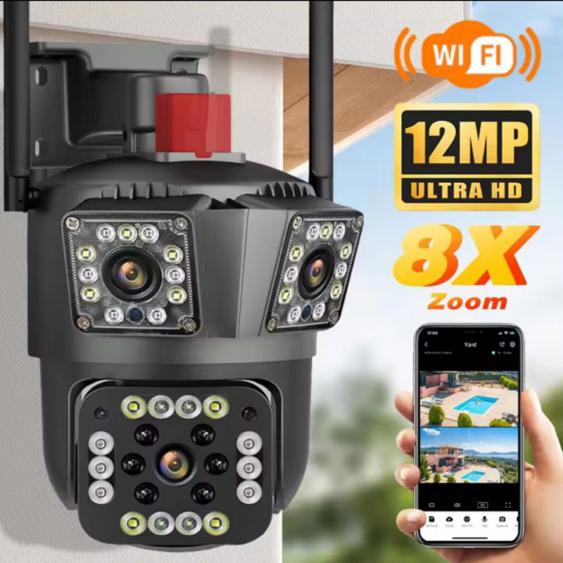 Jual Kamera CCTV WiFi 6K 12MP, tiga lensa perbesaran 8X luar ruangan ...