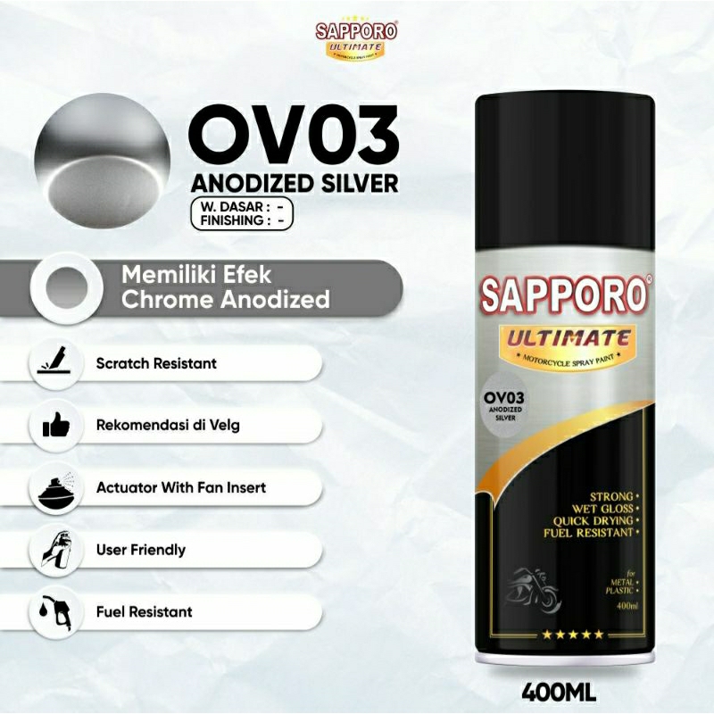 Jual #MAU# Cat Semprot Sapporo Ultimate OV03 Anodized Silver 400ml ...