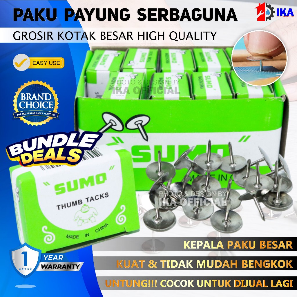 Jual (1box= 10pak) PAKU PAYUNG / PAKU PINES / THUMB TACKS / PAKU JAMUR ...