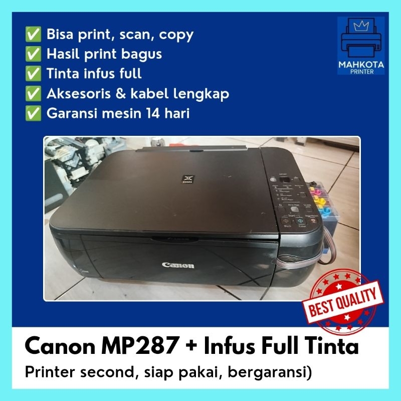 Jual Canon PIXMA MP287 Second Siap Pakai + INFUS TINTA FULL | Shopee ...