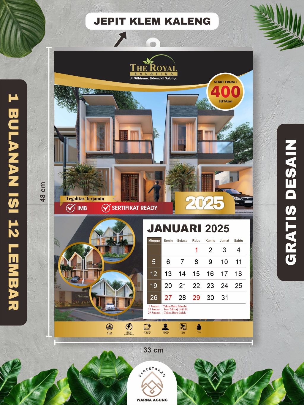 Jual Cetak Kalender 1 Bulanan isi 12 Lembar Custom 2025 | GRATIS DESAIN ...