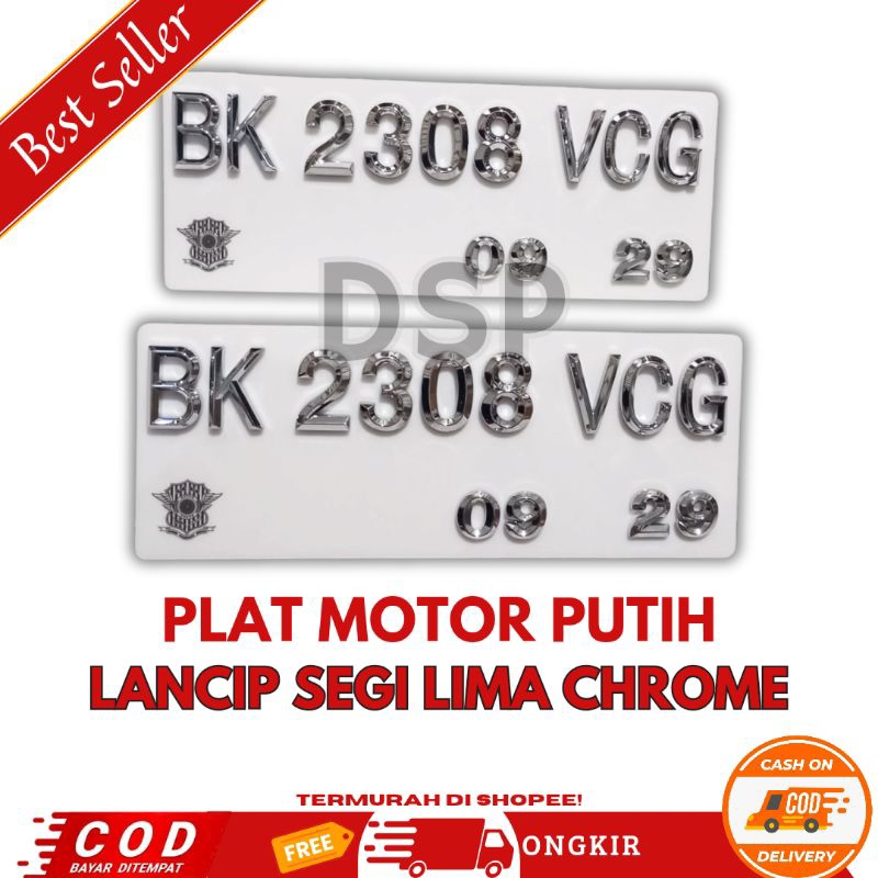 Jual Plat Nopol Motor Putih Best Seller - Lancip Segilima Chrome ...