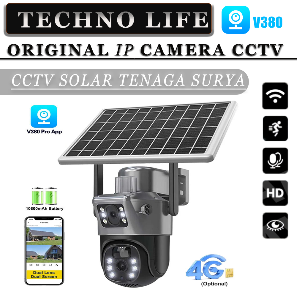 Jual Techno Life Camera CCTV V380 4G Bisa Sim Card Pro Solar Panel ...