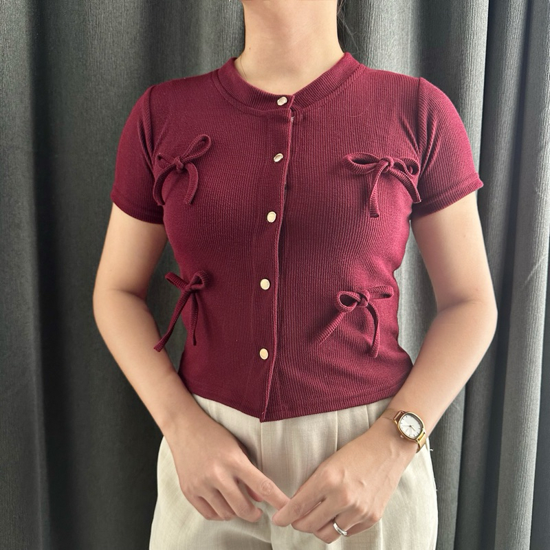 Jual ENMEI Ribbon Top 919 - Crop Top Wanita - Atasan Wanita - Blouse ...