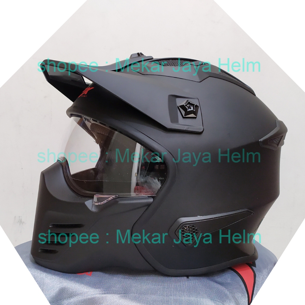 Jual Helm JPX MX 726 R SEMI CROSS (MODULAR) Htam dop matt BLACK doff | Shopee Indonesia