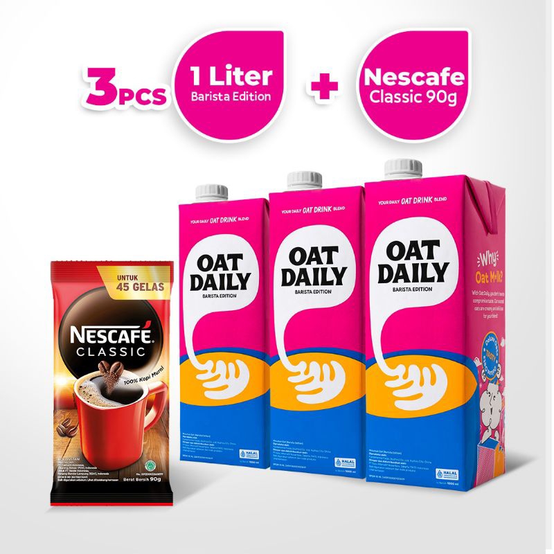 Jual BUNDLING OAT DAILY Barista Edition 1L (3 pcs) x Nescafe Classic 90g | Shopee Indonesia