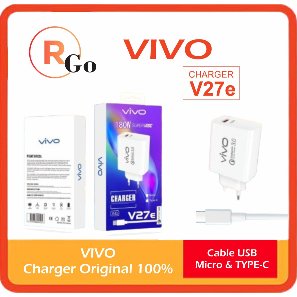 Jual Charger VIVO V27e 5G 180W Fast Charging Micro & Type C Original ...