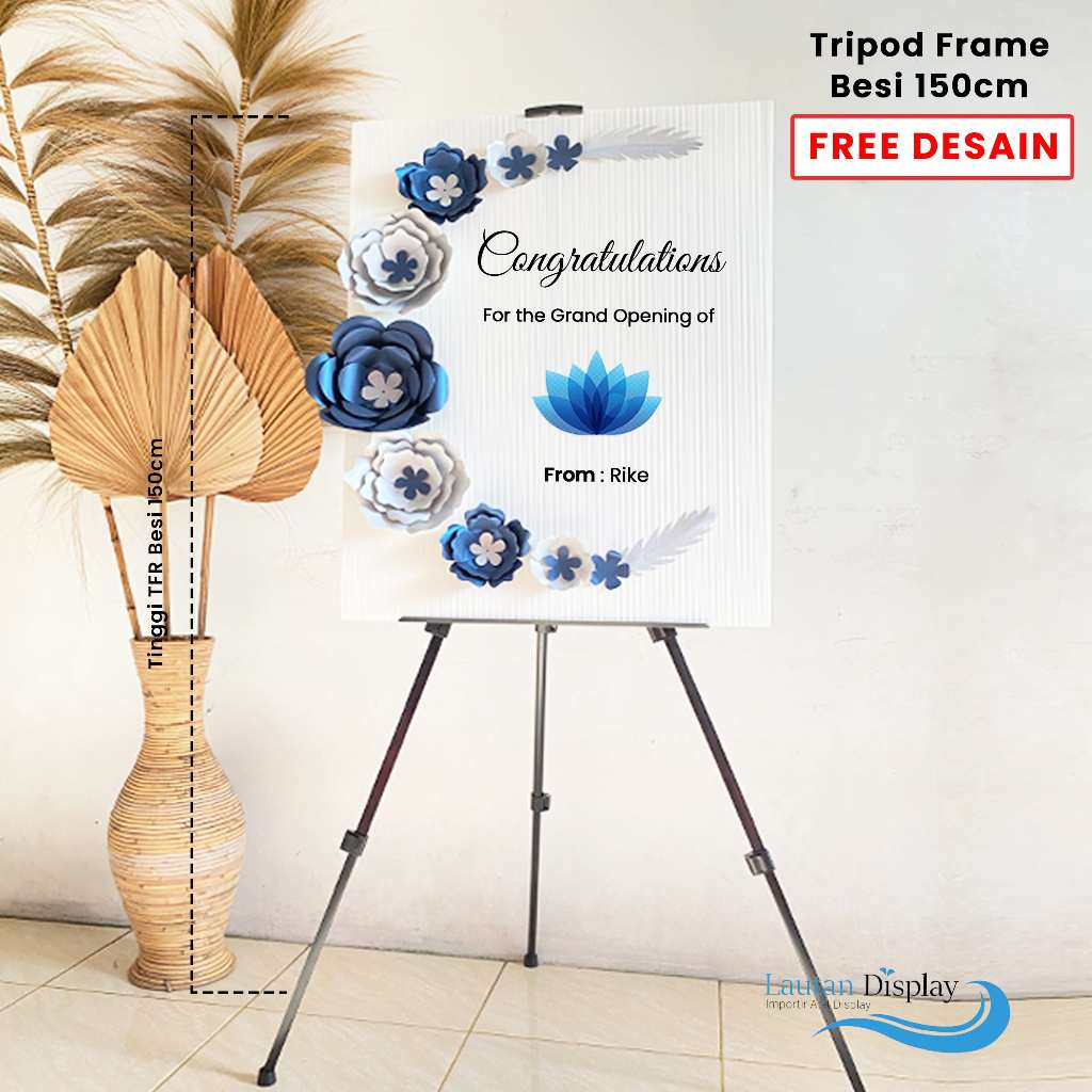 Jual (Tema 1) Standing Easel Tripod Kayu / Besi + Papan Bunga Kertas ...