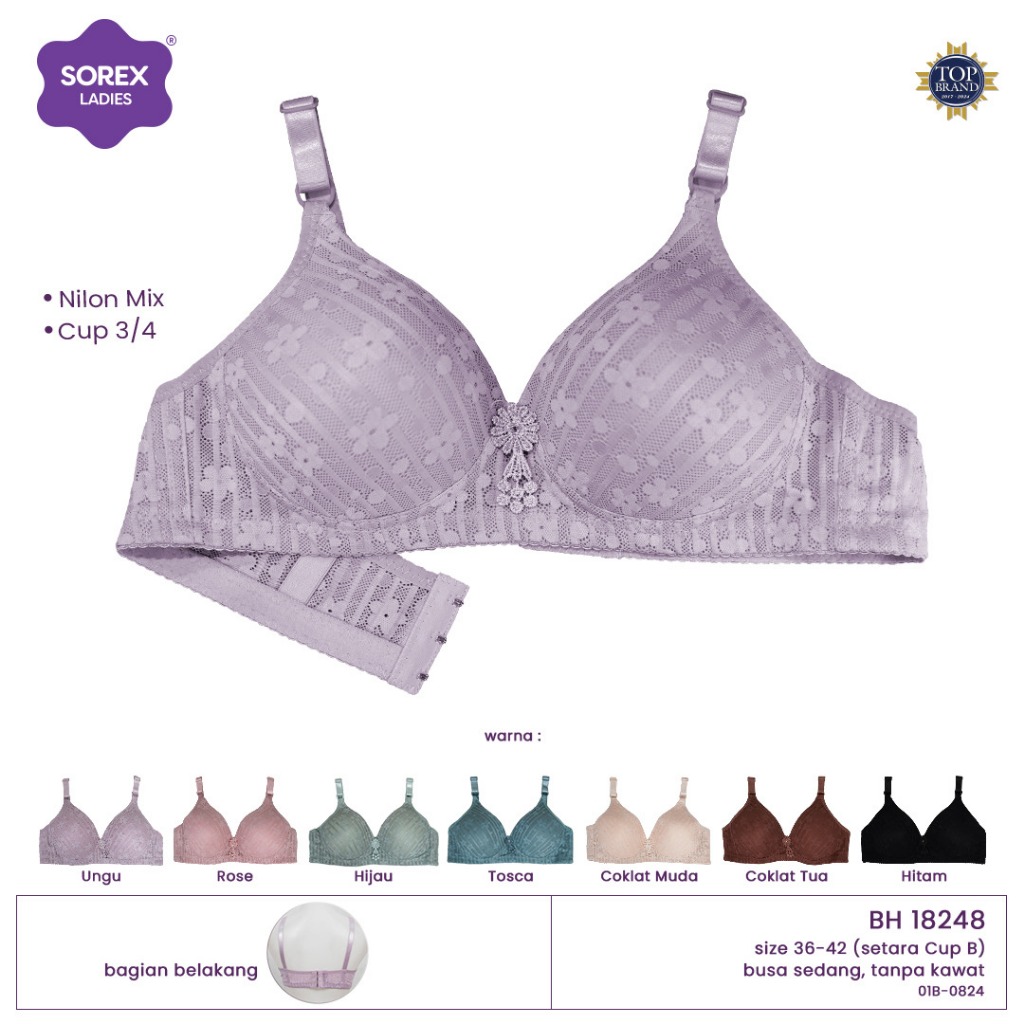 Jual Bra BH Sorex 18248 Tanpa Kawat Busa Sedang Kait 3 (Cup B) | Shopee ...