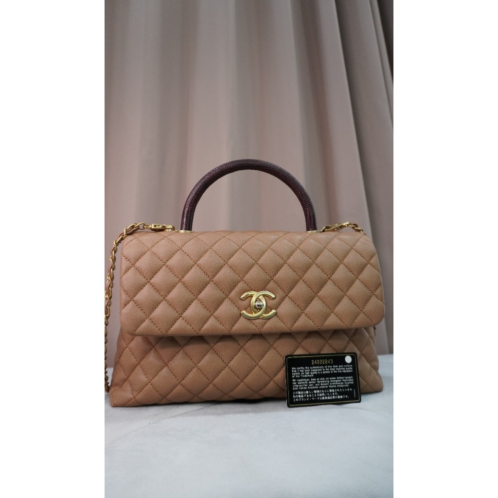 Jual CHANEL COCO handle medium caramel burgundy caviar GHW | Shopee ...
