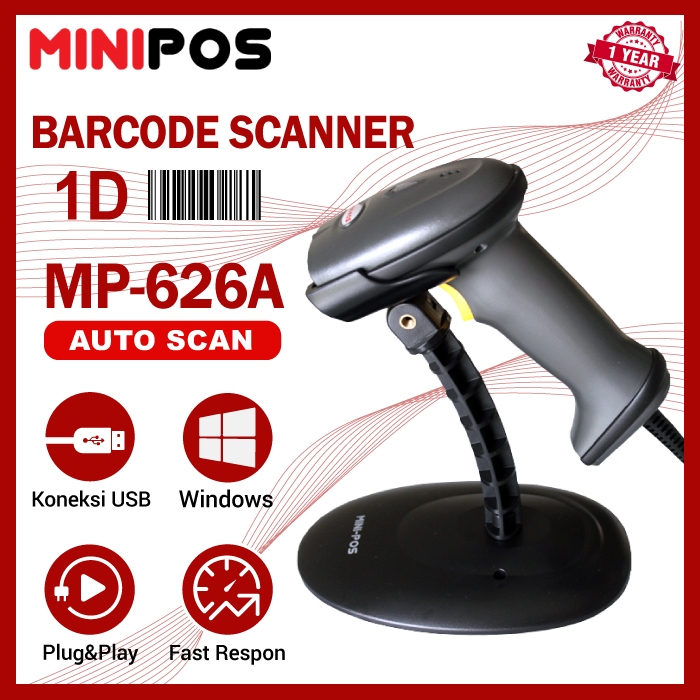 Jual Barcode Scanner 1D MiniPOS MP-626A Auto Scan Platinum Class Laser ...