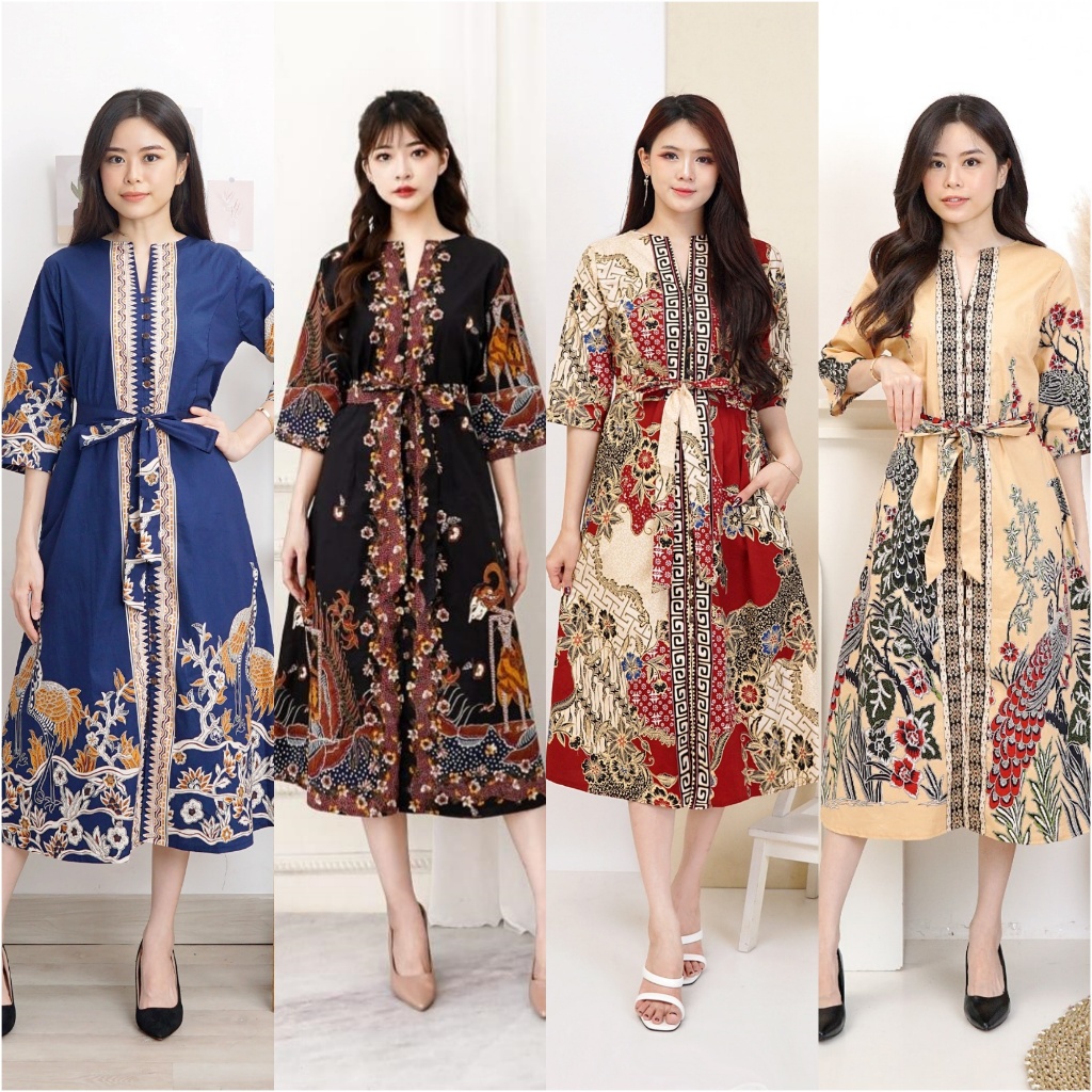 Jual Midi Dress Batik Modern Wanita Jumbo Bigsize Baju Merah Putih Pink ...