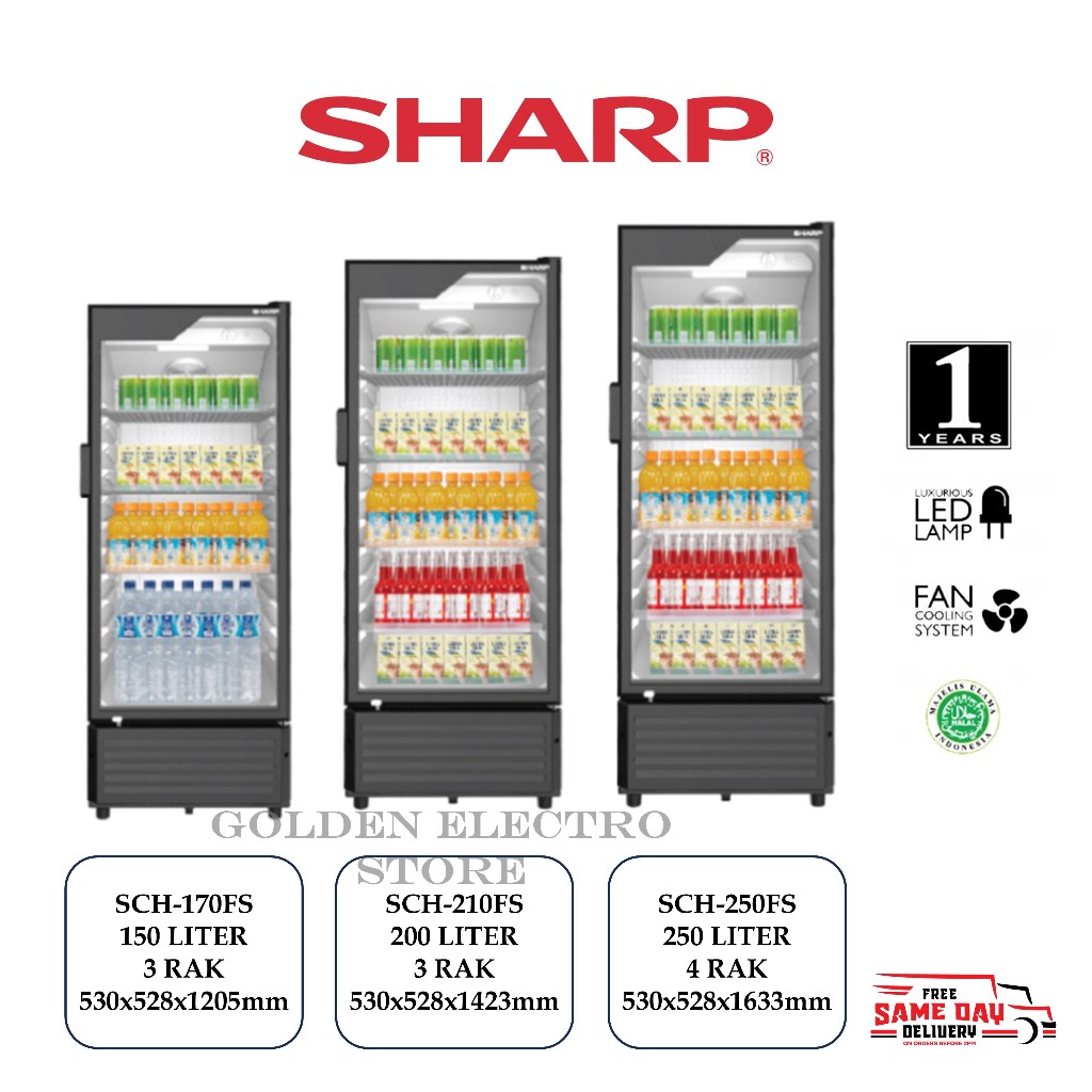 Jual SHOWCASE SHARP 3 RAK - 4 RAK KULKAS LEMARI DISPLAY COOLER ADA LAMPU SCH170FS SCH210FS ...