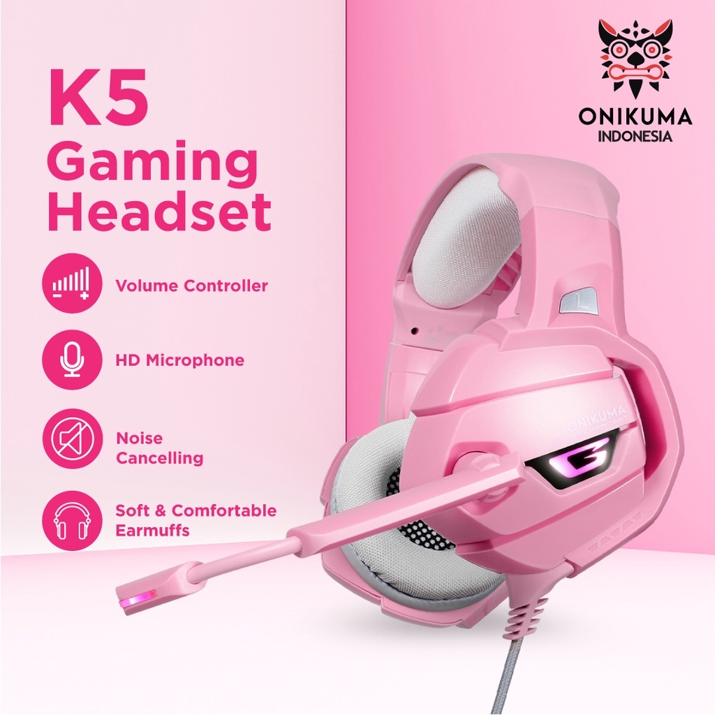 Jual ONIKUMA K5 RGB Pink Headset Gaming Mobile Multi Platform Gaming Headset | Shopee Indonesia