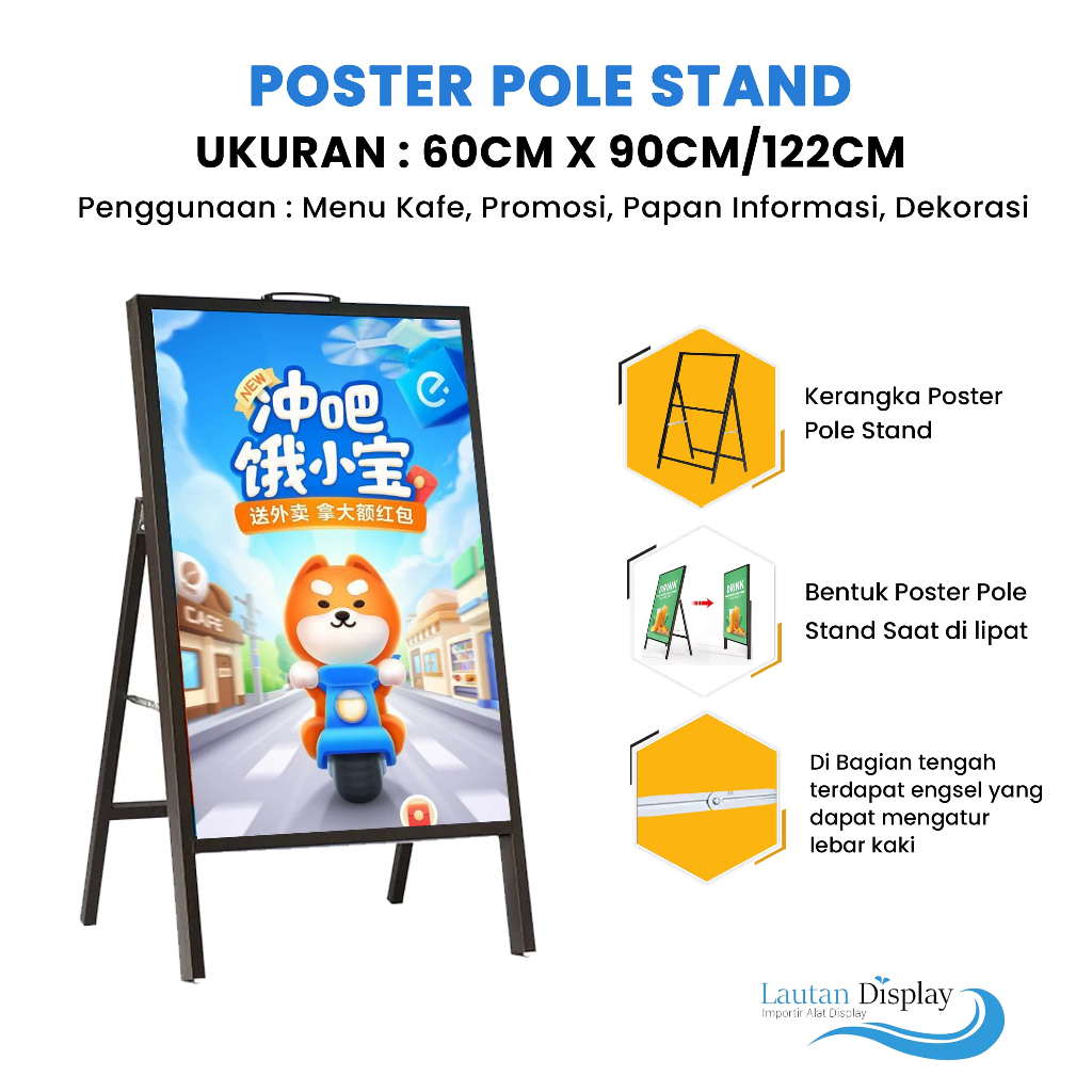Jual (Poster Pole Stand Hitam / Silver) Standing Poster For Slim Light ...