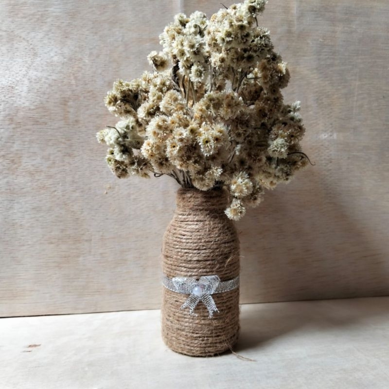 Jual vas bunga tali rami/vas botol kaca tali rami /pot meja bunga ...