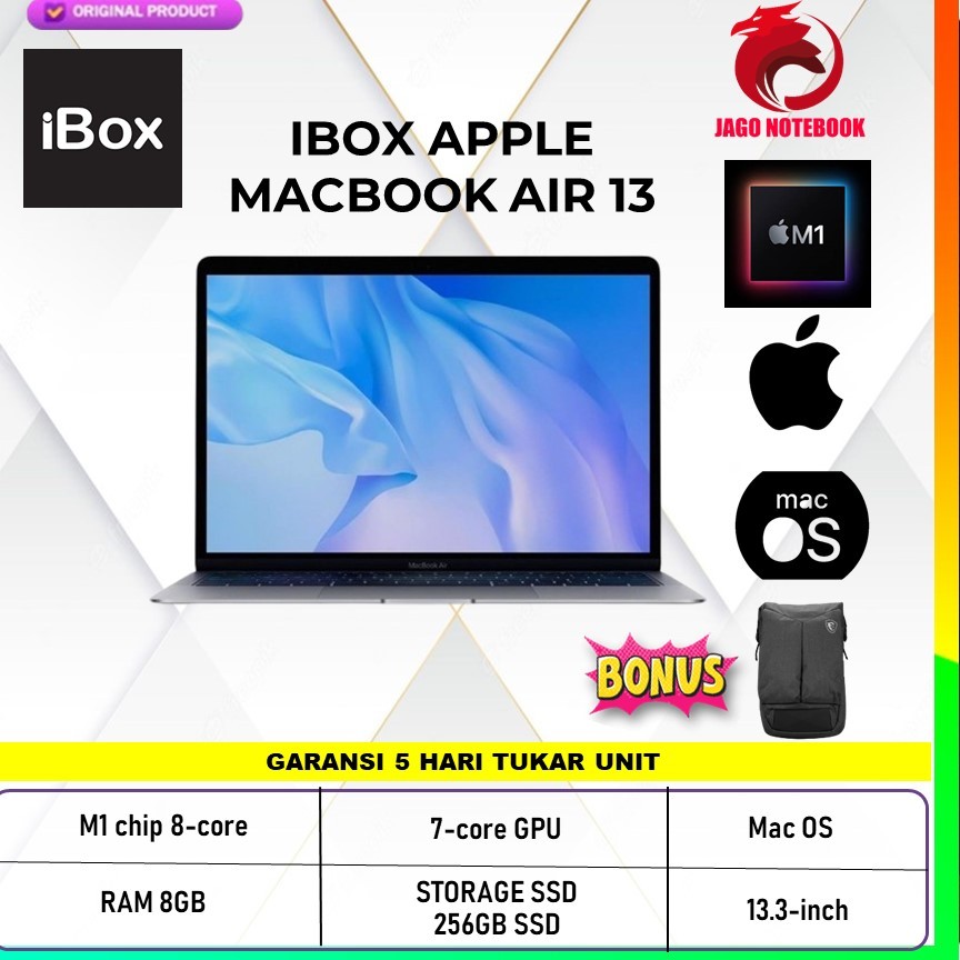 Jual IBOX APPLE MACBOOK AIR 13 M1 7C GPU 8GB 256GB 8C CPU 13.3 SPACE ...