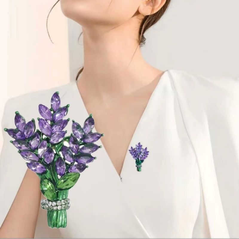 Jual Bros Buket Bunga Lavender Luxury Crystal Purple Lavender Brooch ...