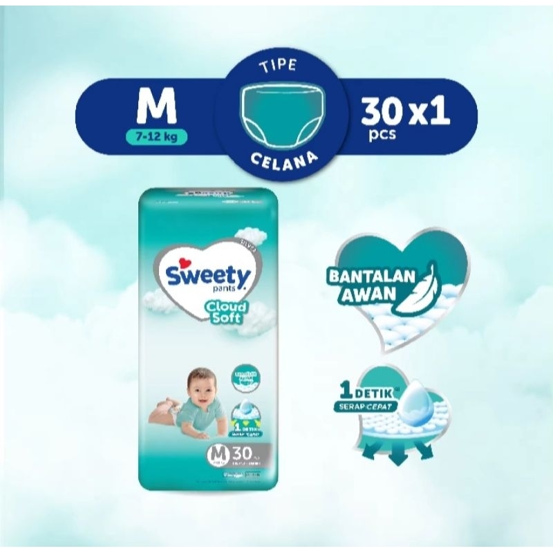 Jual sweety silver pants cloud soft M.30s Popok Celana Baby diapers ...