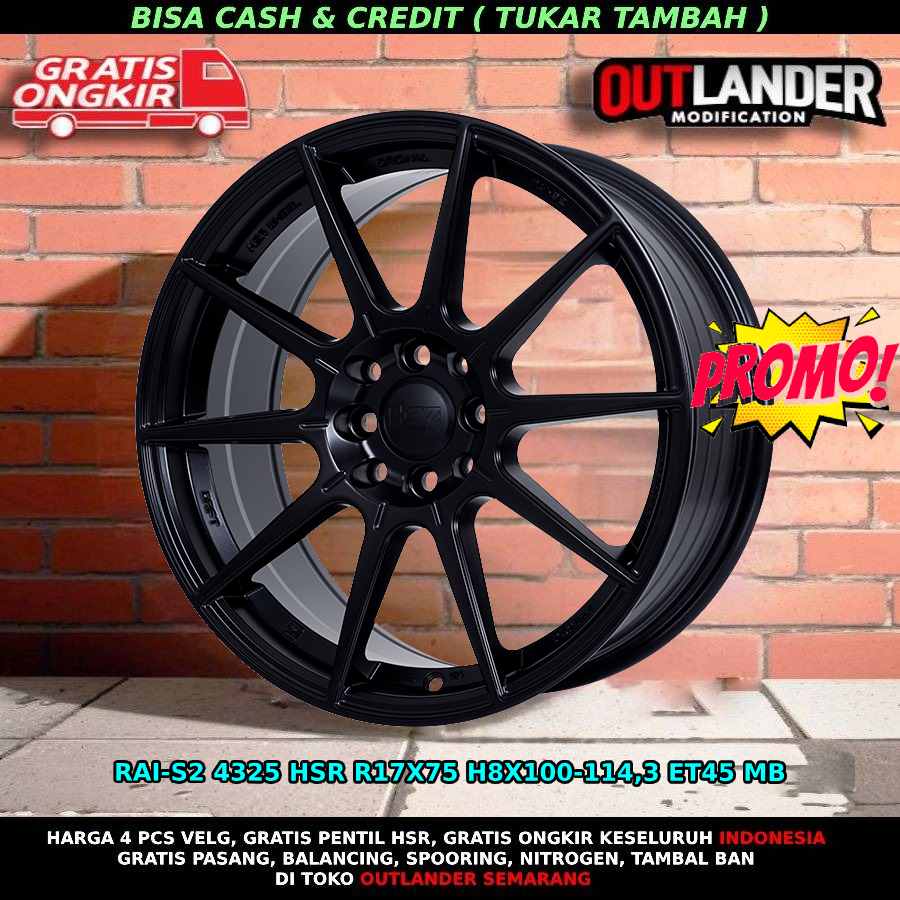 Jual Velg Racing Ring 17 Mobil Jazz Raize Brio Avanza Livina Confero Swift HSR RAI S2 R17 Black ...