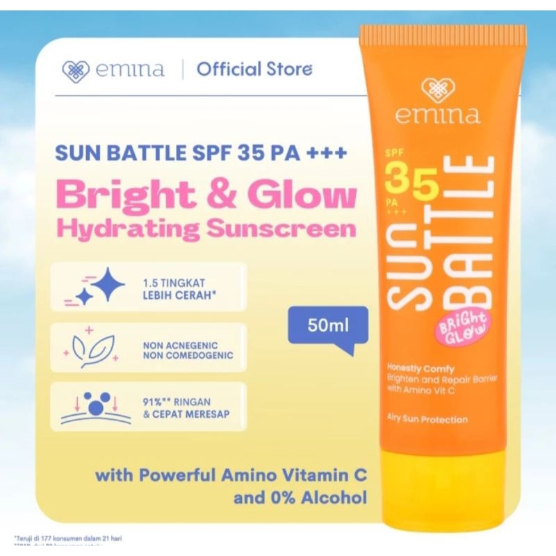 Jual Emina Sunscreen SPF 35 sun battle bright glow original 50 ml | Shopee Indonesia