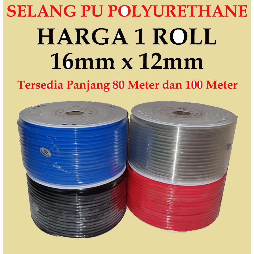 Jual SELANG ANGIN PNEUMATIC 16X12MM HOSE SELANG PU POLYURETHANE ROLL 100 METER | Shopee Indonesia