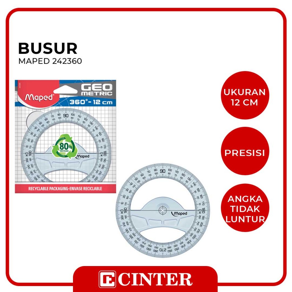 Jual MAPED - BUSUR / ALAT UKUR SUDUT / GEOMETRIC 12 CM-360" PROTRACTOR ...
