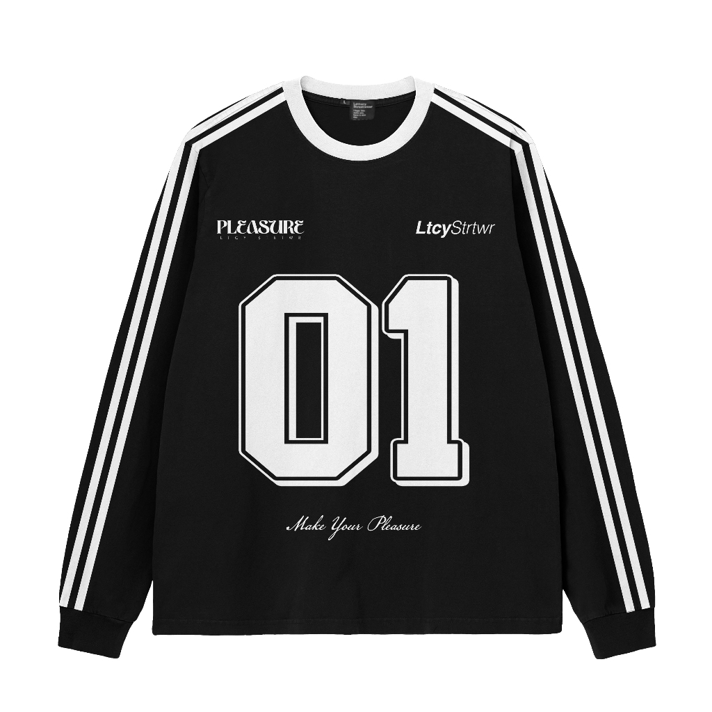 Jual Lettucy - Long Sleeve Boxy Double Stripe Number One BLACK | Shopee ...