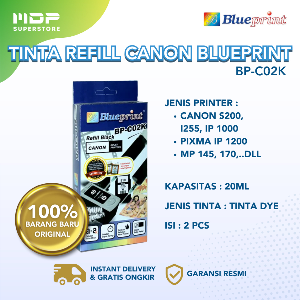 Jual TINTA SUNTIK CANON BLUEPRINT BP-C02K FOR PRINTER CANON BLACK ...