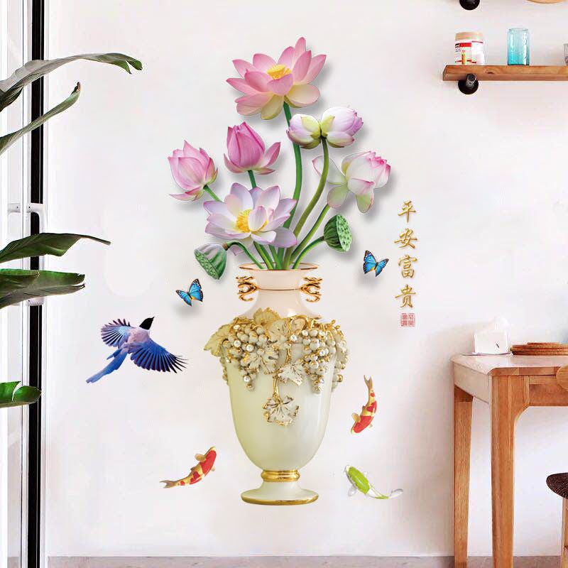 Jual STIKER DINDING TEMBOK MOTIF VAS BUNGA LOTUS TERATAI POT BUNGA DAUN POHON BUNGA RANTING ...