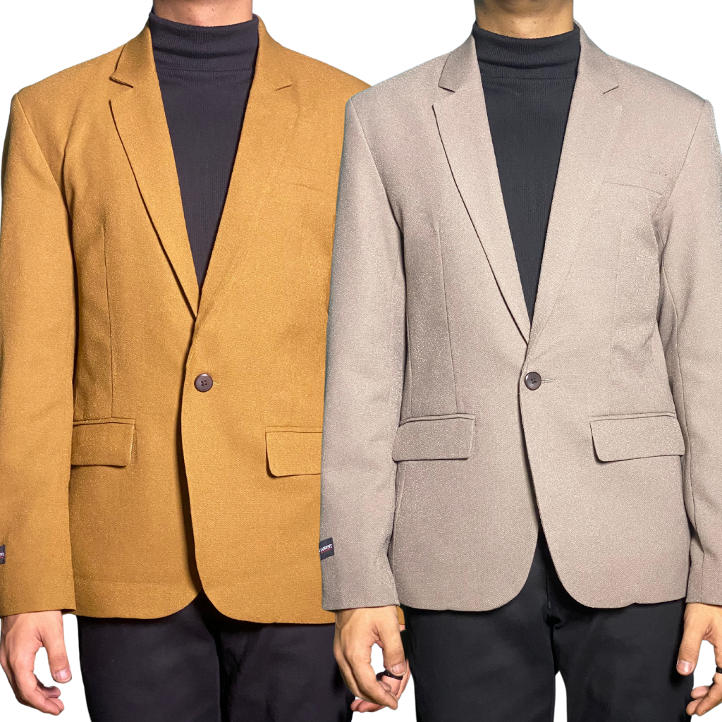 Jual Blazer Casual Pria Elbow | Blazer Gold dan Light Grey Kancing 1 ...