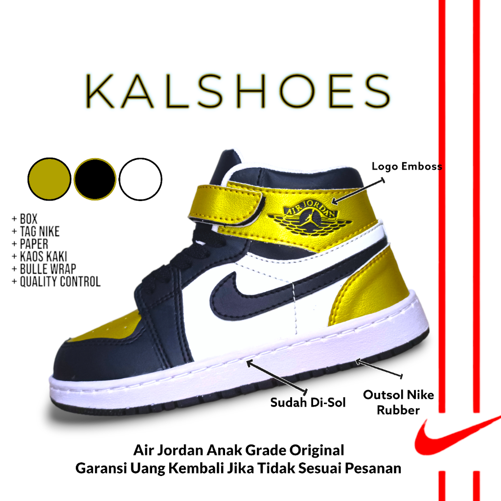 Jual Sepatu Sneakers Jordan BlackGold Anak Grade Original Premium ...
