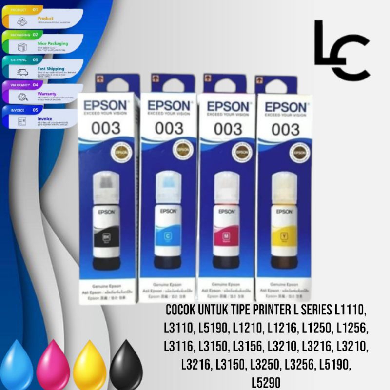 Jual TINTA EPSON 003 ORIGINAL 1SET 4 WARNA HITAM BIRU MERAH KUNING ...