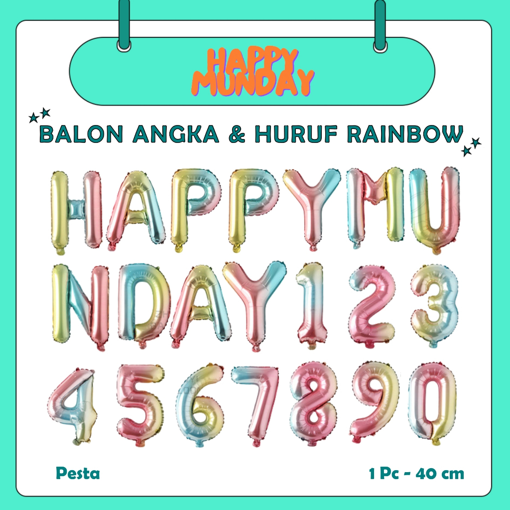 Jual Happymunday Balon Foil Huruf Angka Rainbow 40cm | Shopee Indonesia